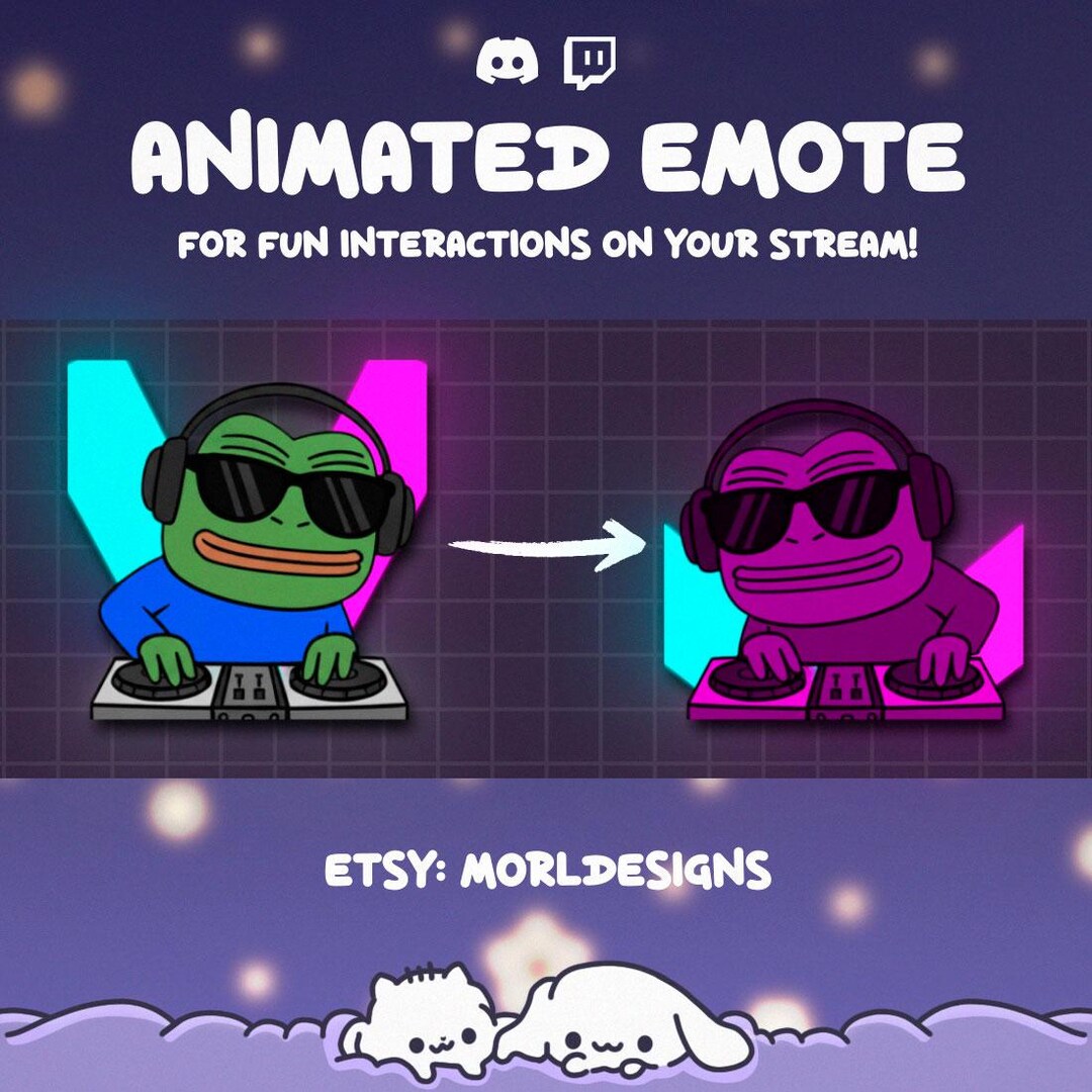 DJ PEPE MUSIC Animated Emote: Twitch/discord/kick/youtube, Stream Gif ...