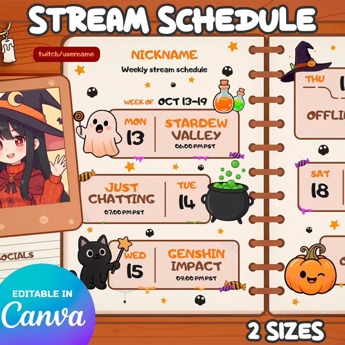 Halloween Stream Schedule Template: Vtuber Content Calendar (canva ...