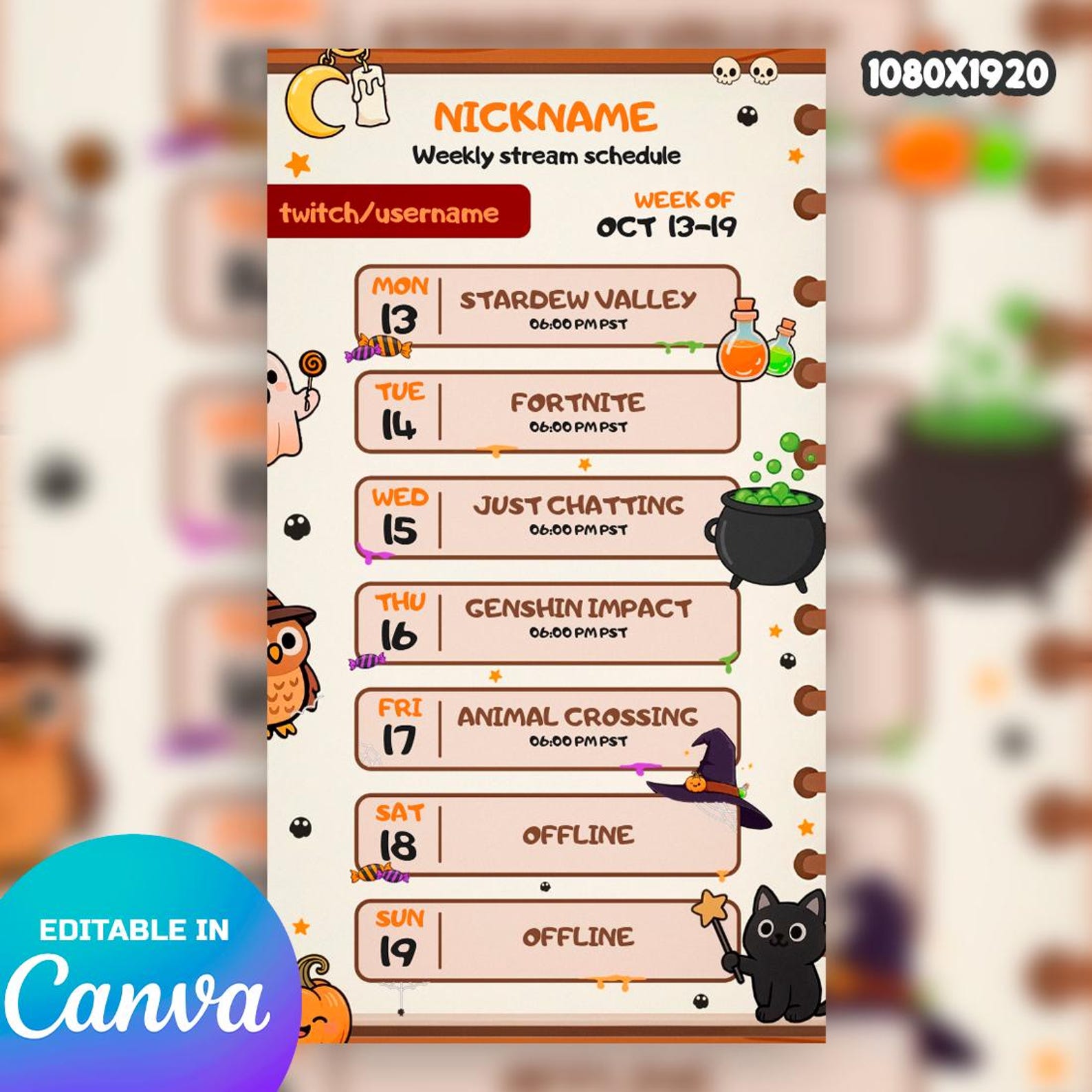 Halloween Stream Schedule Template: Vtuber Content Calendar (canva ...