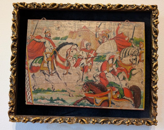 19th C. Florentine Medieval Knights Oil Painting on Panel From Sicilian ...