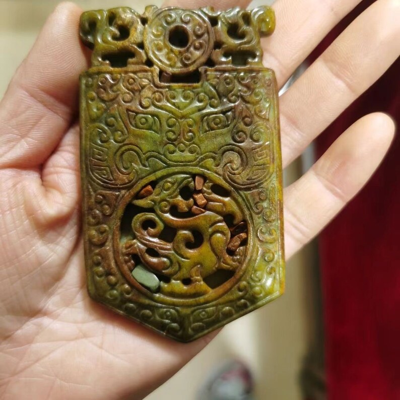 Ancient Understand Dragon Pattern Beast Face Green Dragon Token, Old ...