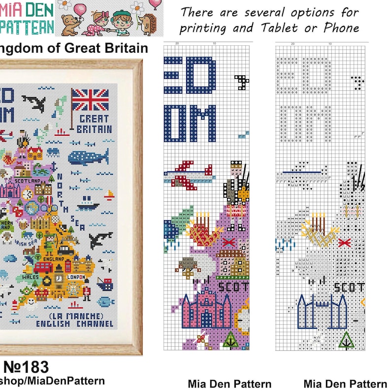 Great Britain UK Map Modern Cross Stitch Pattern Pdf UK Map for Kids ...