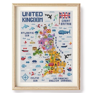 Great Britain UK Map Modern Cross Stitch Pattern Pdf UK Map for Kids ...