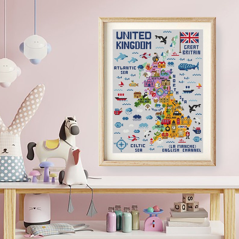 Great Britain UK Map Modern Cross Stitch Pattern Pdf UK Map for Kids ...