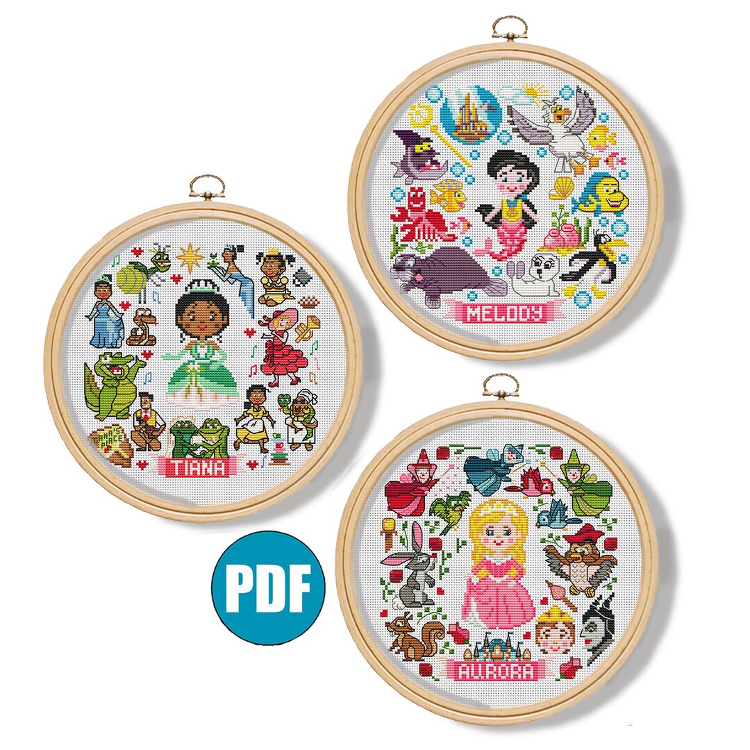 Set of Three Princess Tiana Melody Aurora Cross Stitch Pattern Pdf #179 ...
