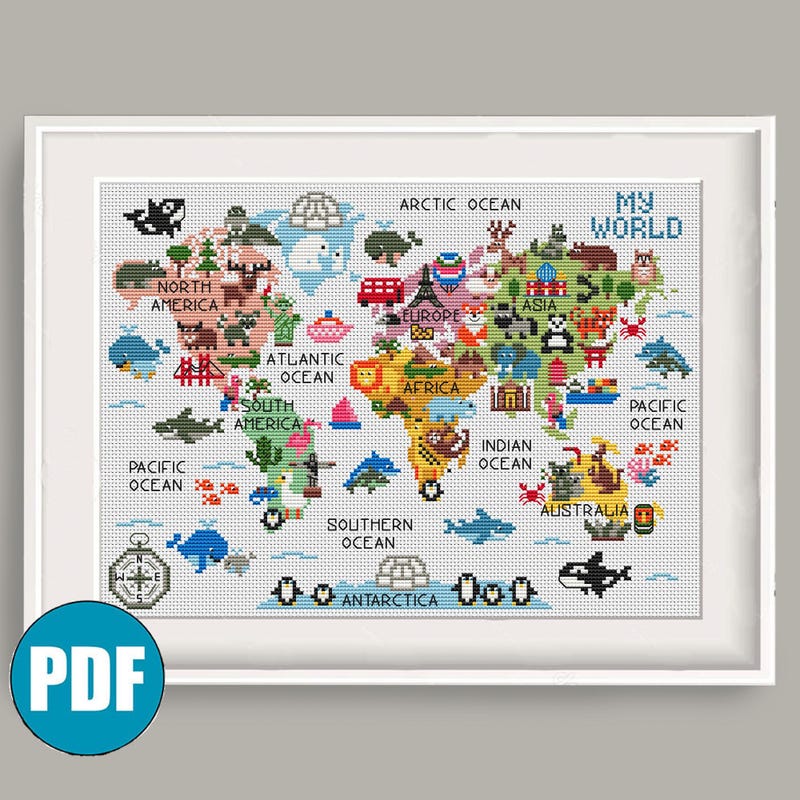 Cross Stitch Map World - Etsy UK