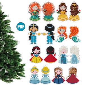Set of 8 Princess Elsa Anna Snow White Cinderella Jasmine Ariel Merida ...