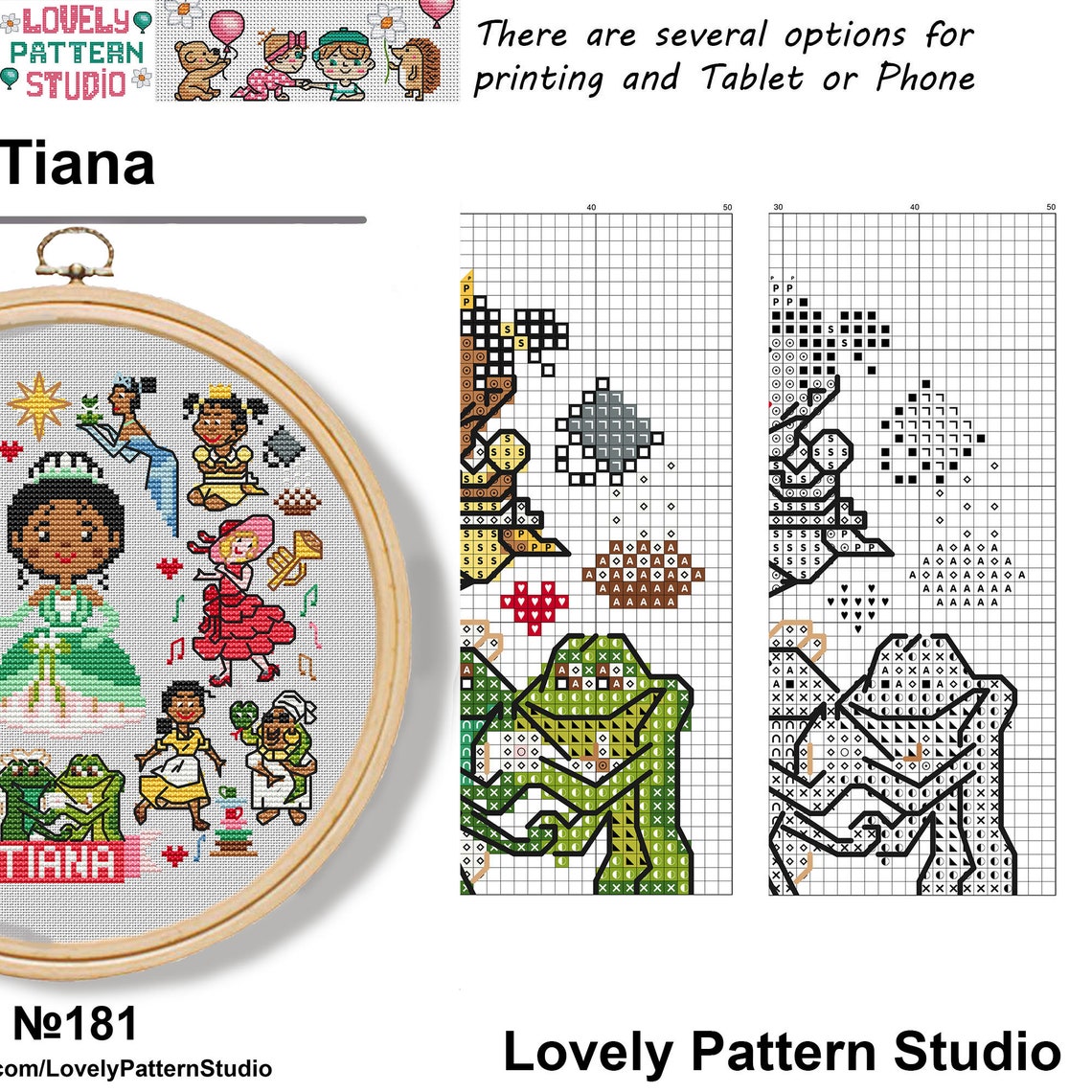 Tiana the Princess and the Frog Cross Stitch Pattern Pdf 181 Naveen Louis Ray Tiana's Place ...