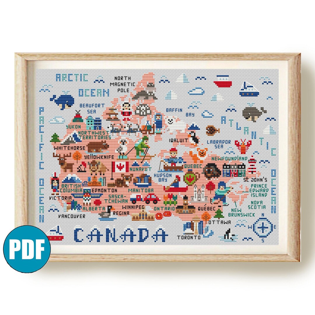 Canada Map Cross Stitch Pattern Pdf #161 Map of Canada Animal Cross ...