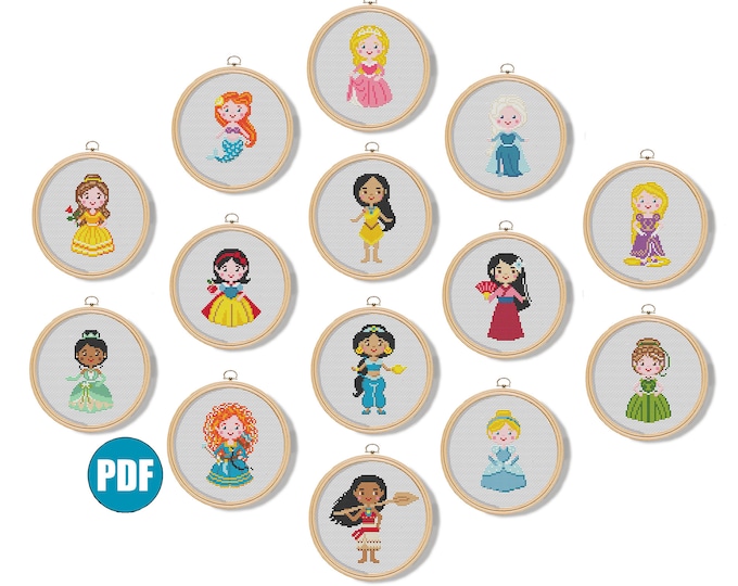 Princess Cross Stitch Pattern Pdf #121 and 122 Ariel Aurora Tiana ...