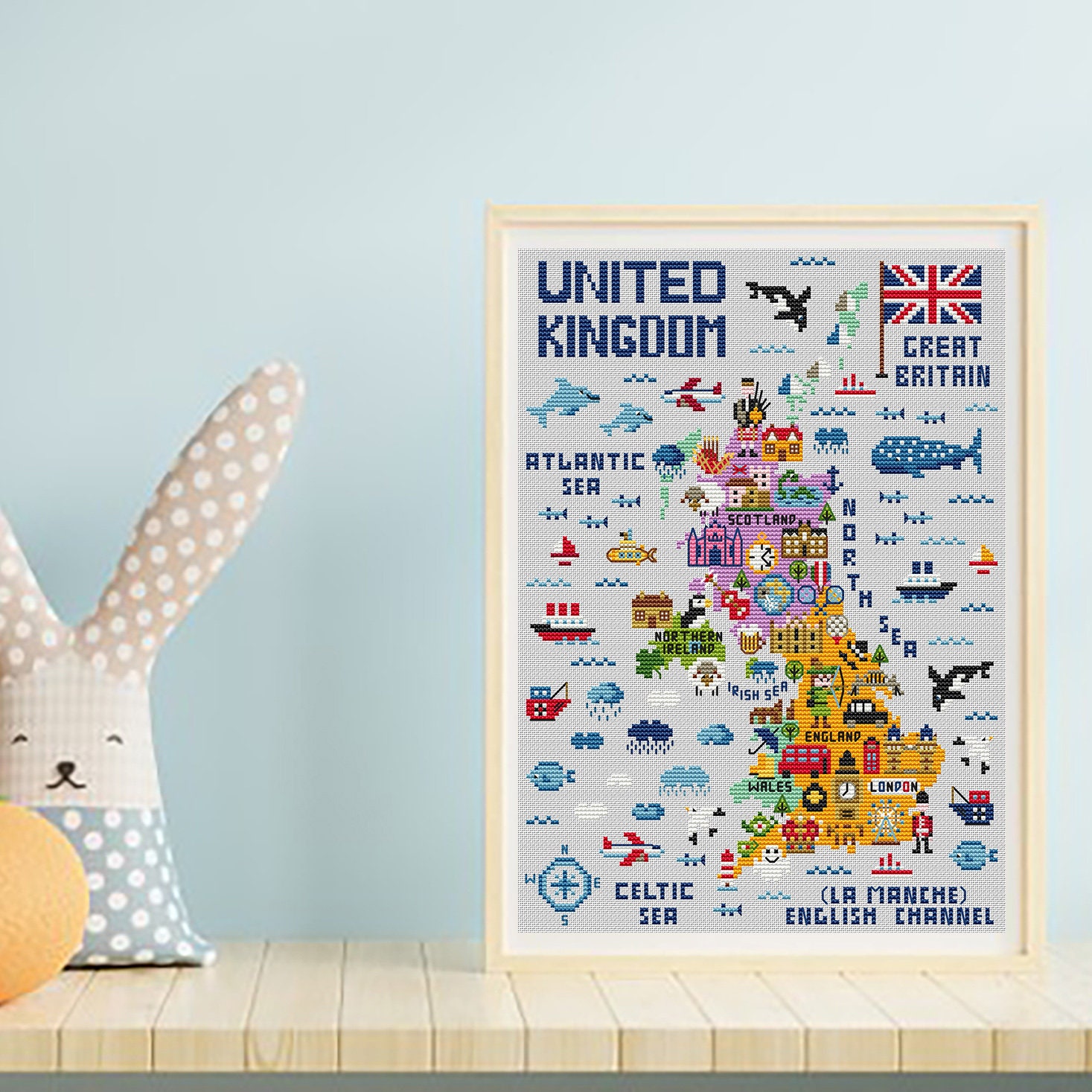 Great Britain UK Map Modern Cross Stitch Pattern Pdf UK Map for Kids ...