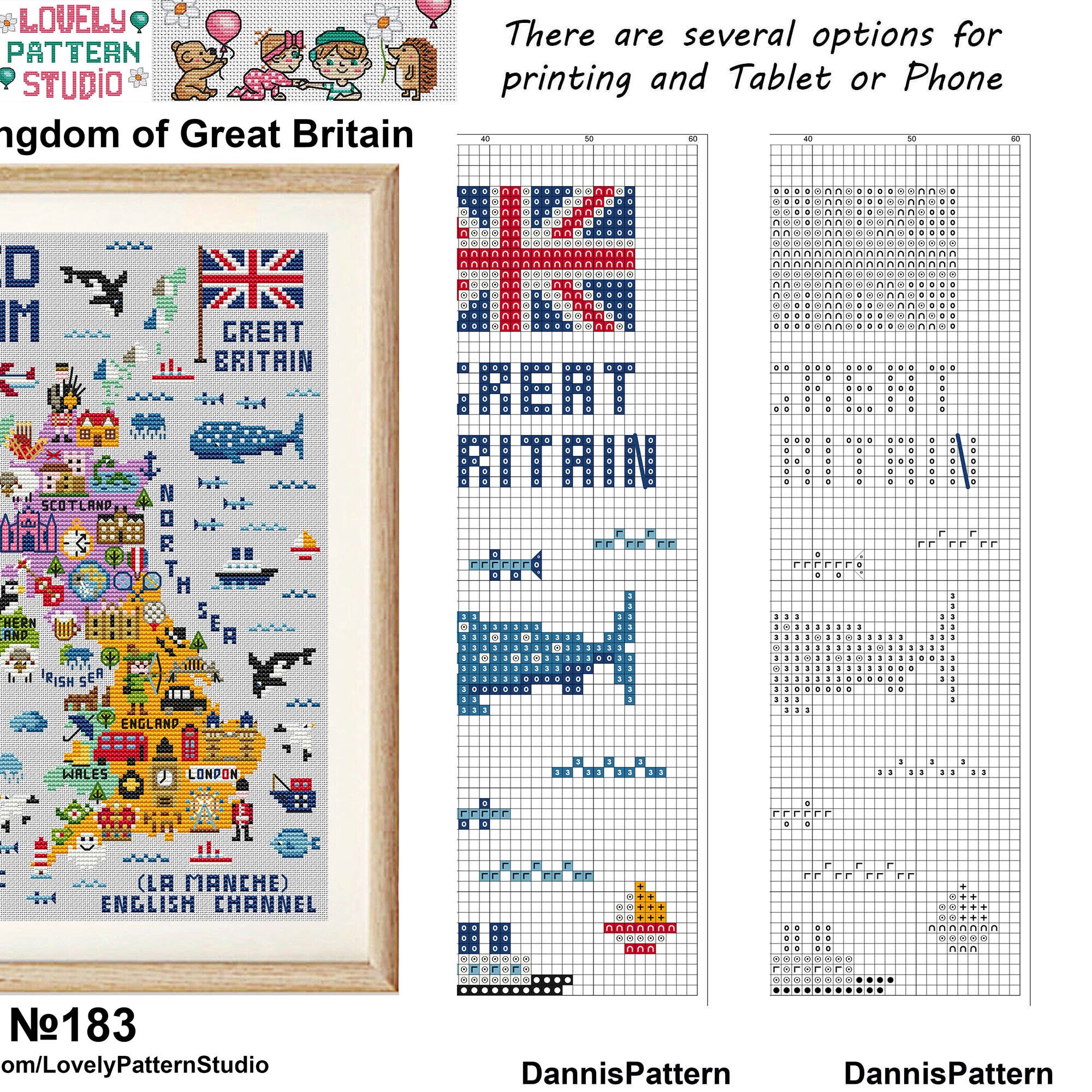 Great Britain UK Map Modern Cross Stitch Pattern Pdf UK Map for Kids ...