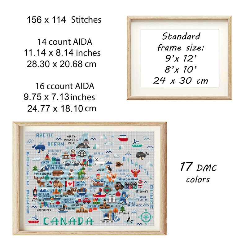 Canada Map Cross Stitch Pattern Pdf 163 Map of Canada Animal Cross ...