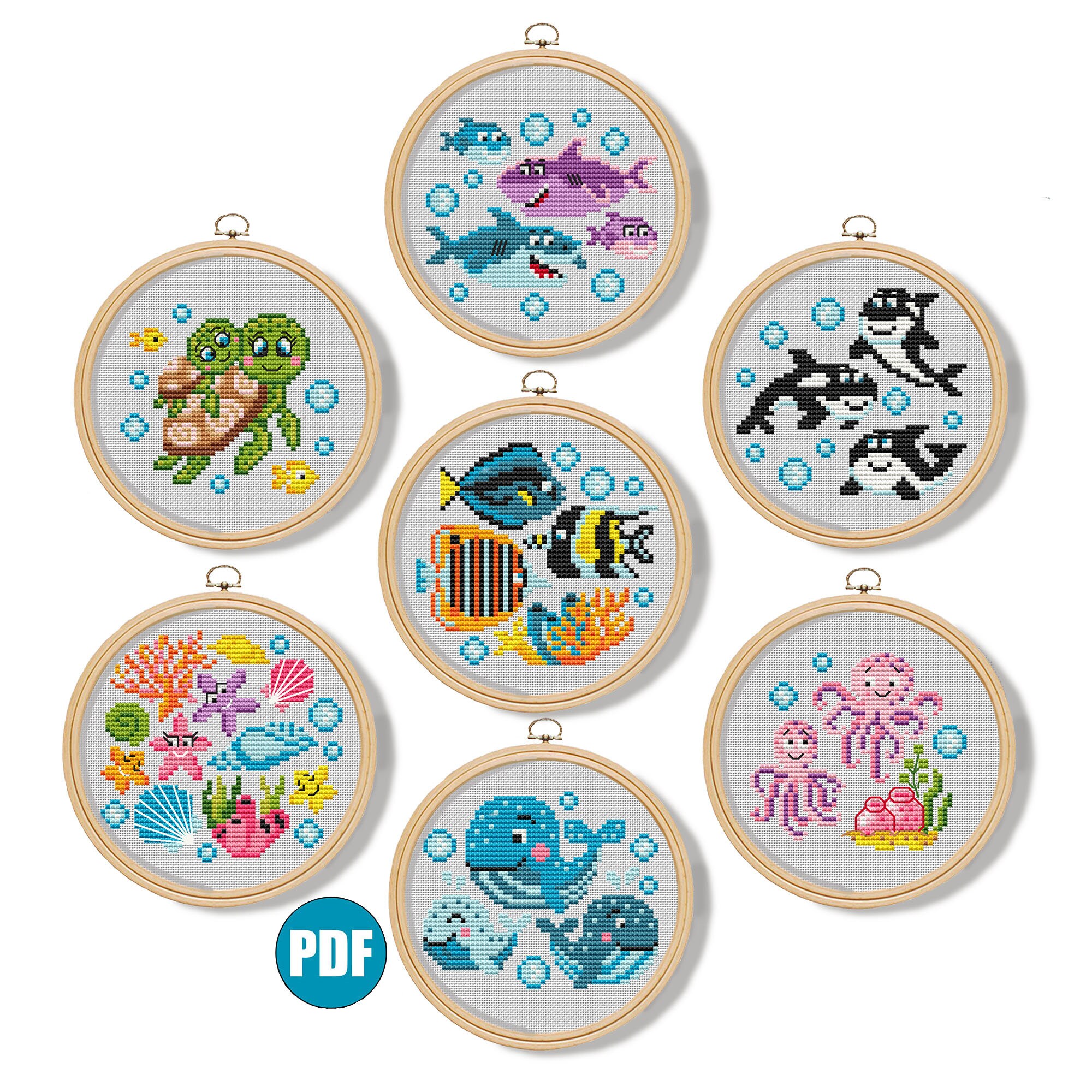 Sea Animals Cross Stitch Pattern Pdf #150 Orca Whale Shark Turtle ...
