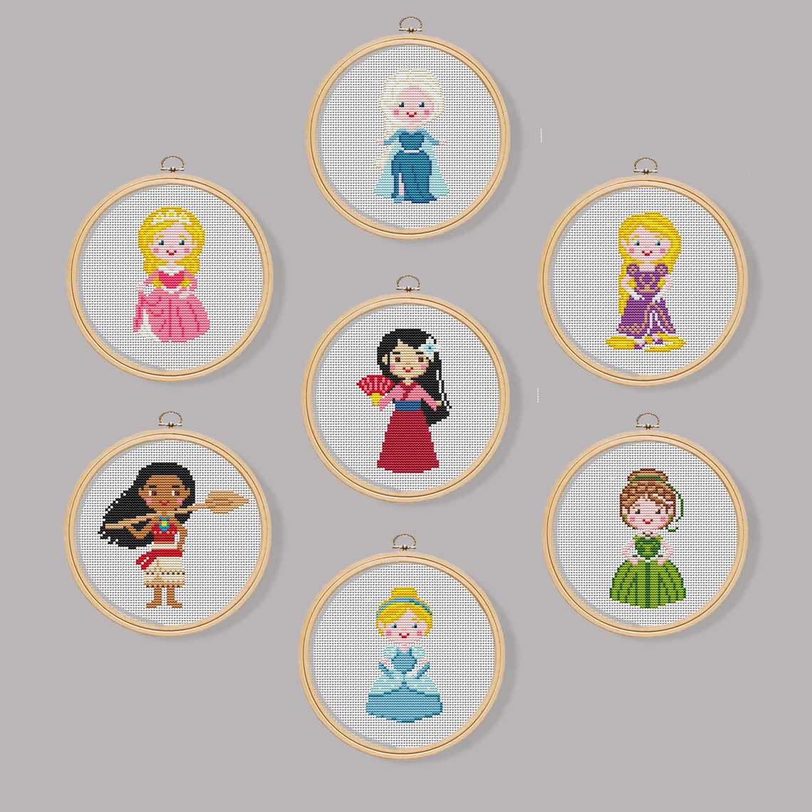 Princess Cross Stitch Pattern Pdf 121 Elsa Anna Aurora Moana Cinderella ...