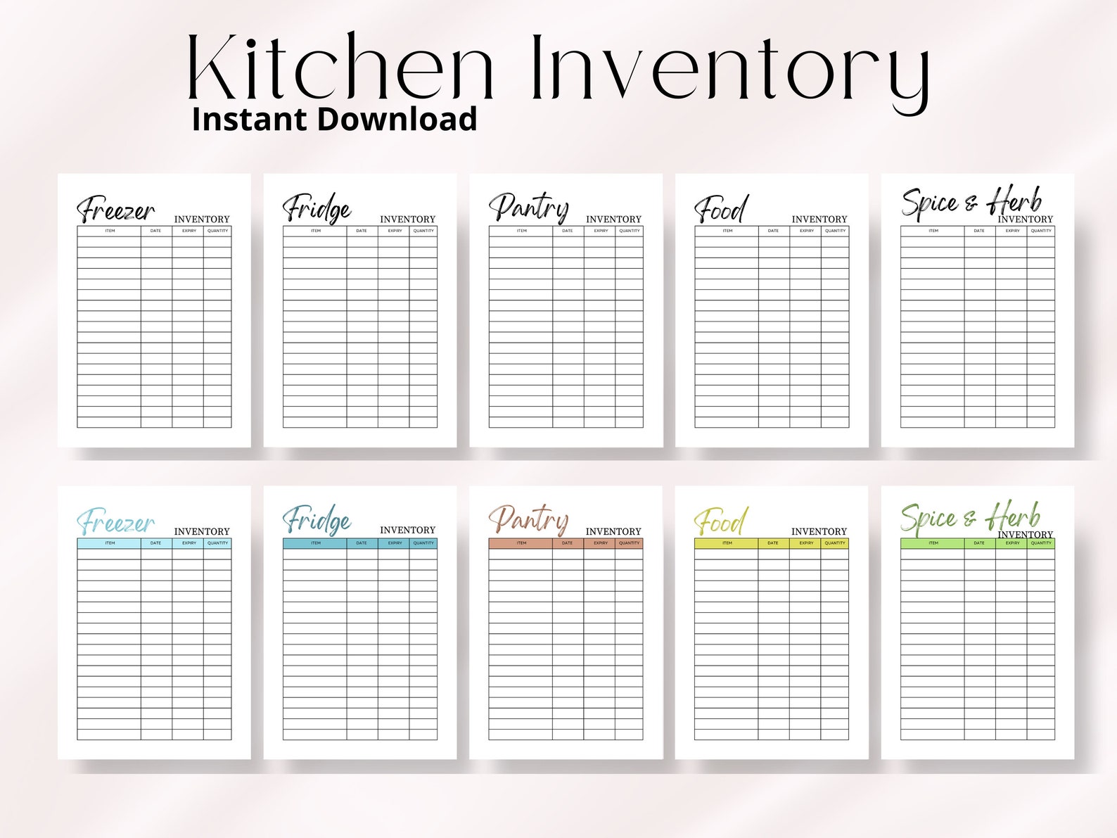 Kitchen Inventory Printable, Fridge, Freezer,pantry, Food Inventory PDF ...