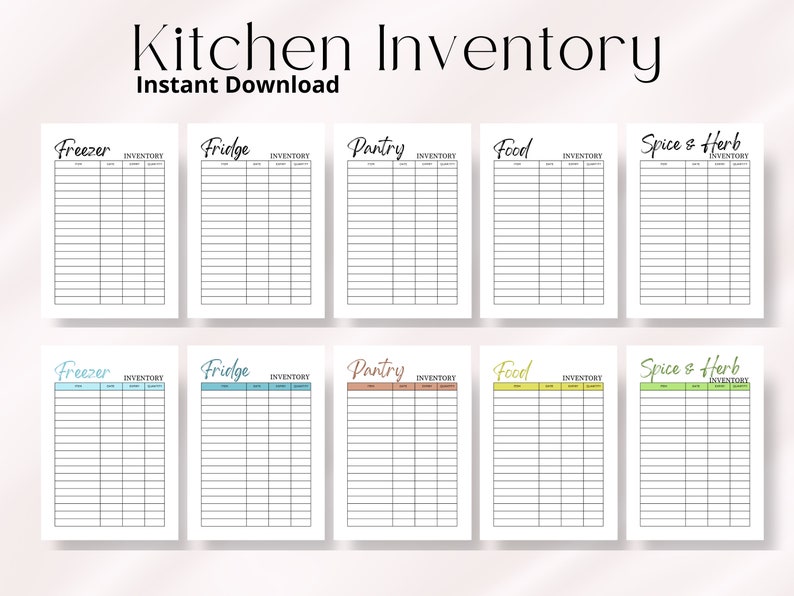 Kitchen Inventory Printable, Fridge, Freezer,pantry, Food Inventory PDF ...
