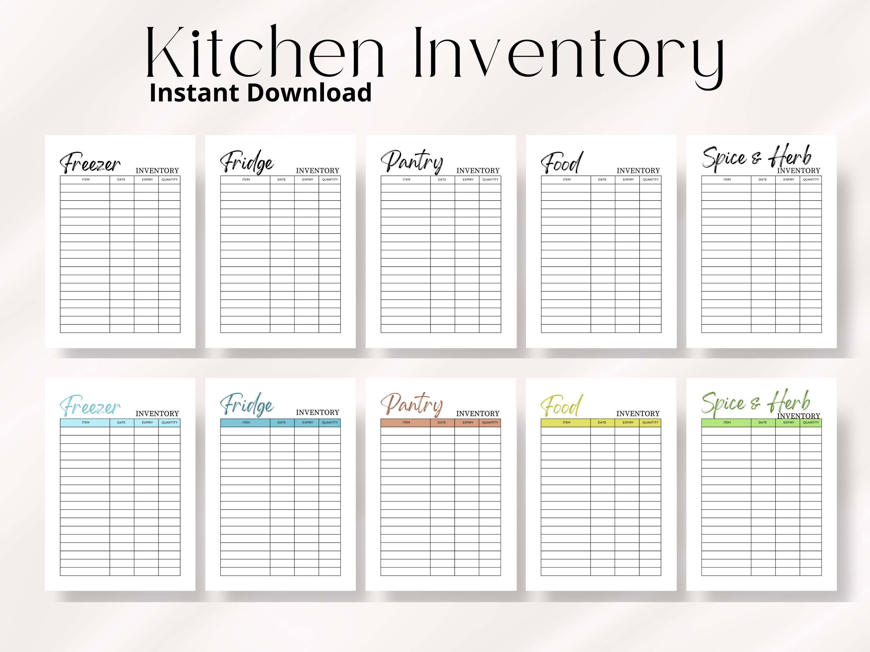 Kitchen Inventory Printable, Fridge, Freezer,pantry, Food Inventory PDF ...