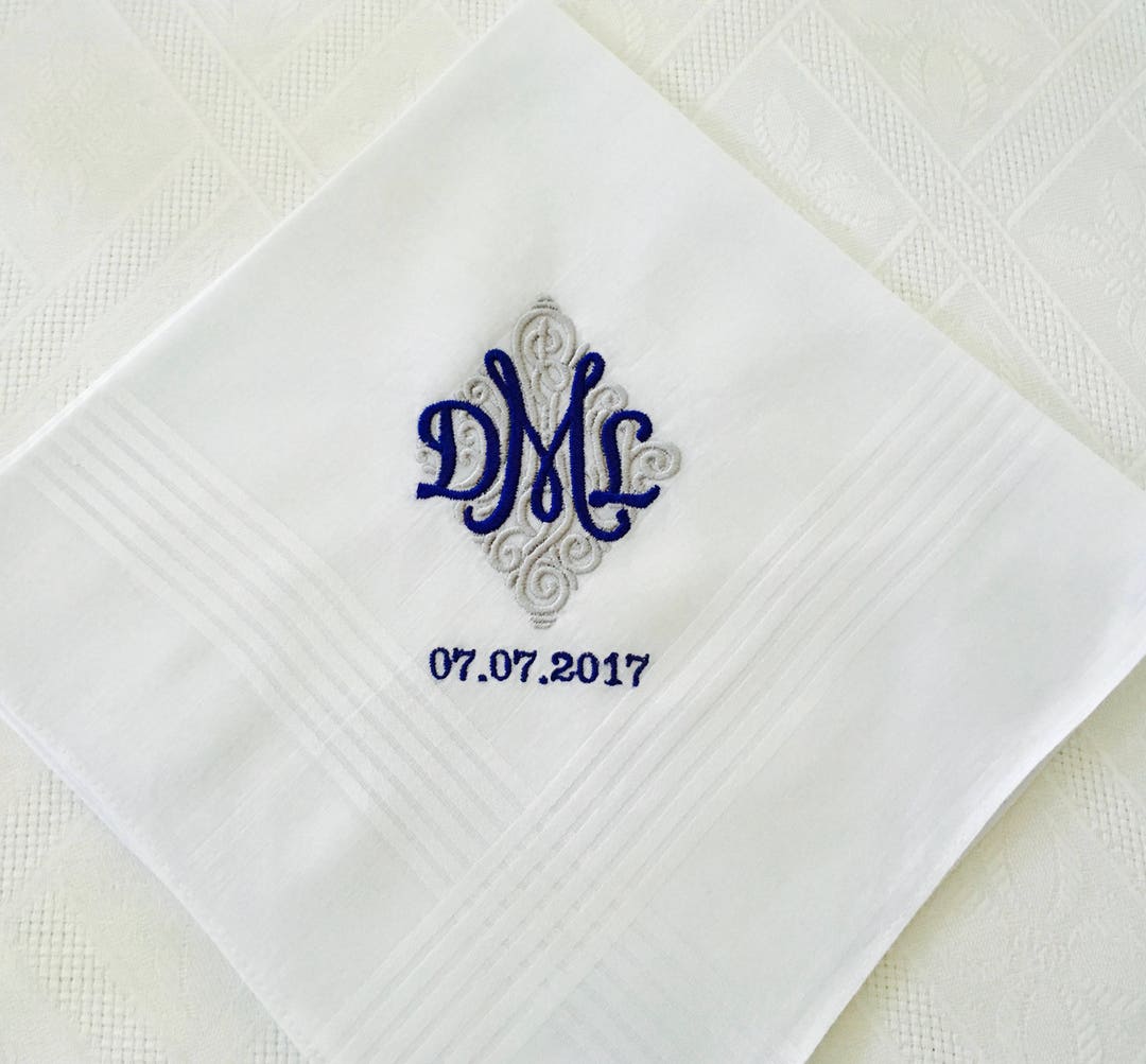 Personalized EMBROIDERED Mans Handkerchief With Three Letter MONOGRAM ...
