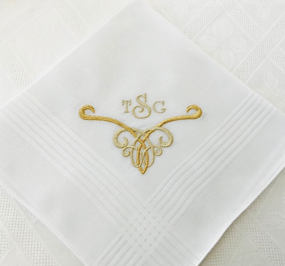 PERSONALIZED Embroidered Mens' Handkerchief With METALLIC Monogram and ...