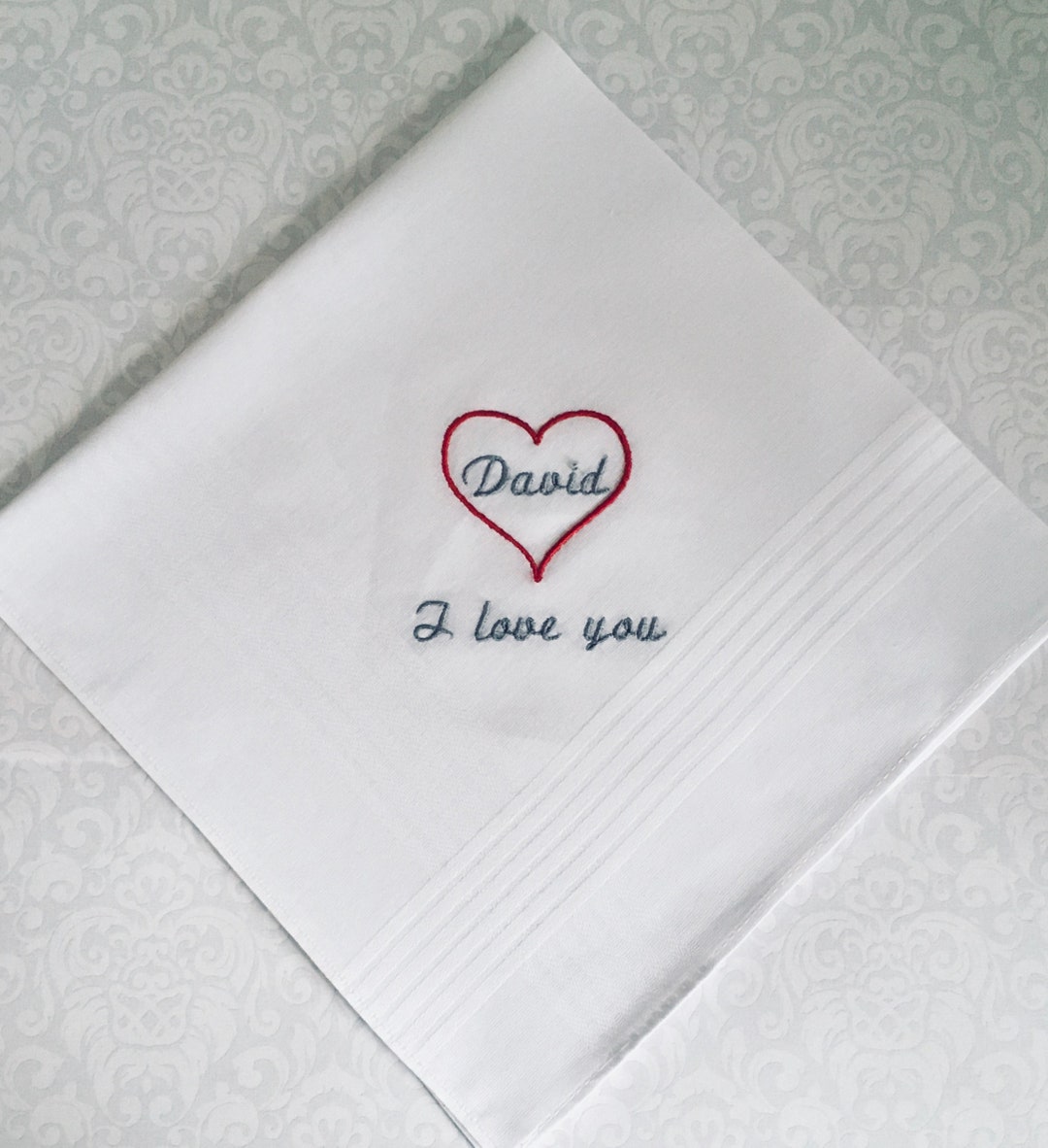 PERSONALIZED EMBROIDERED Mans Handkerchief With HEART and I Love You ...