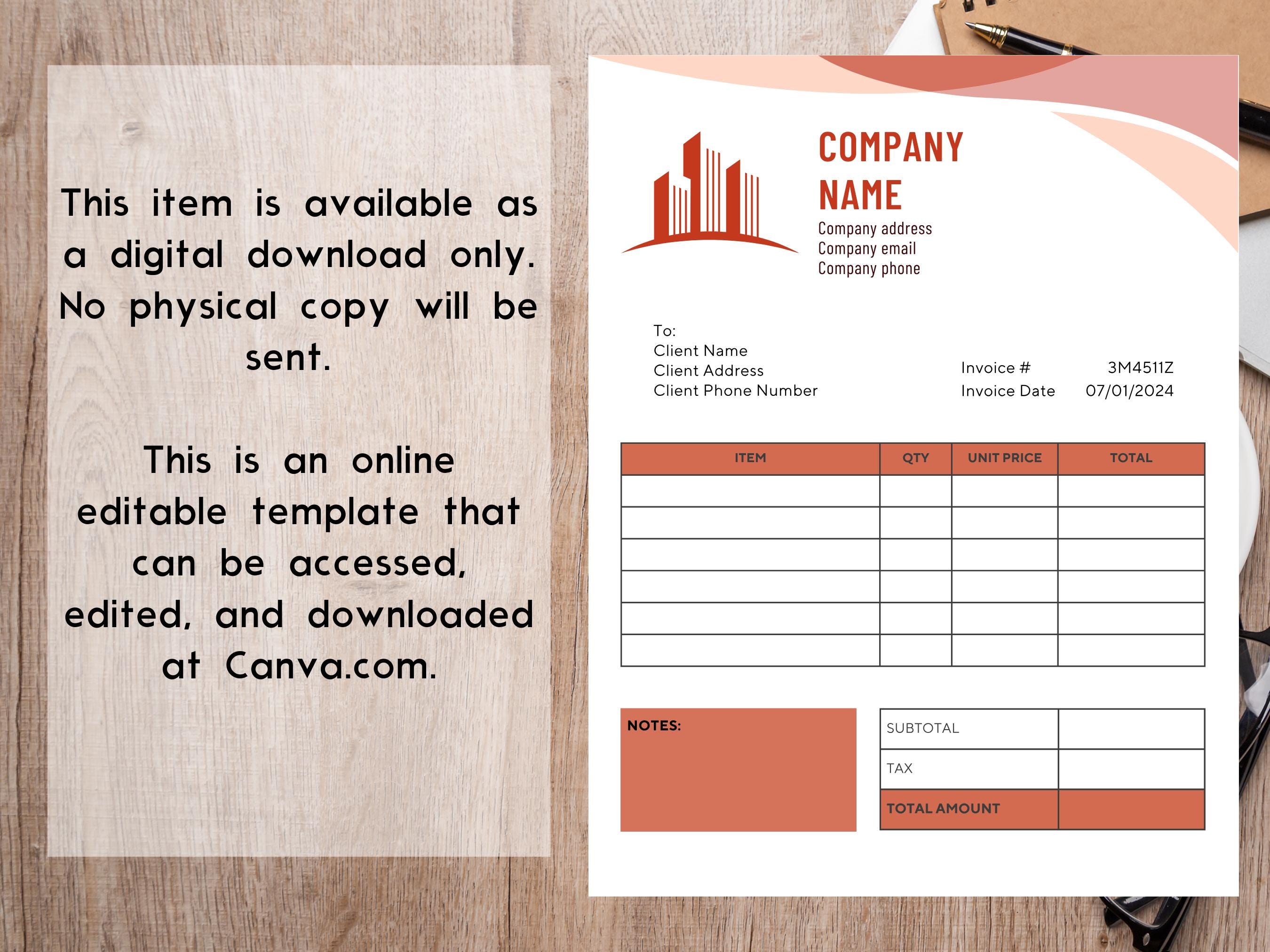 Business Invoice Template for Professional Bookkeeping Instant Download ...