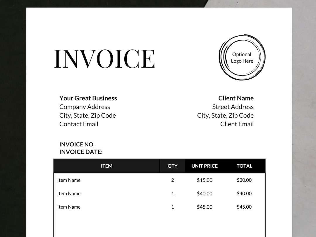 Editable Invoice Template for Small Business Instant Download Receipt ...