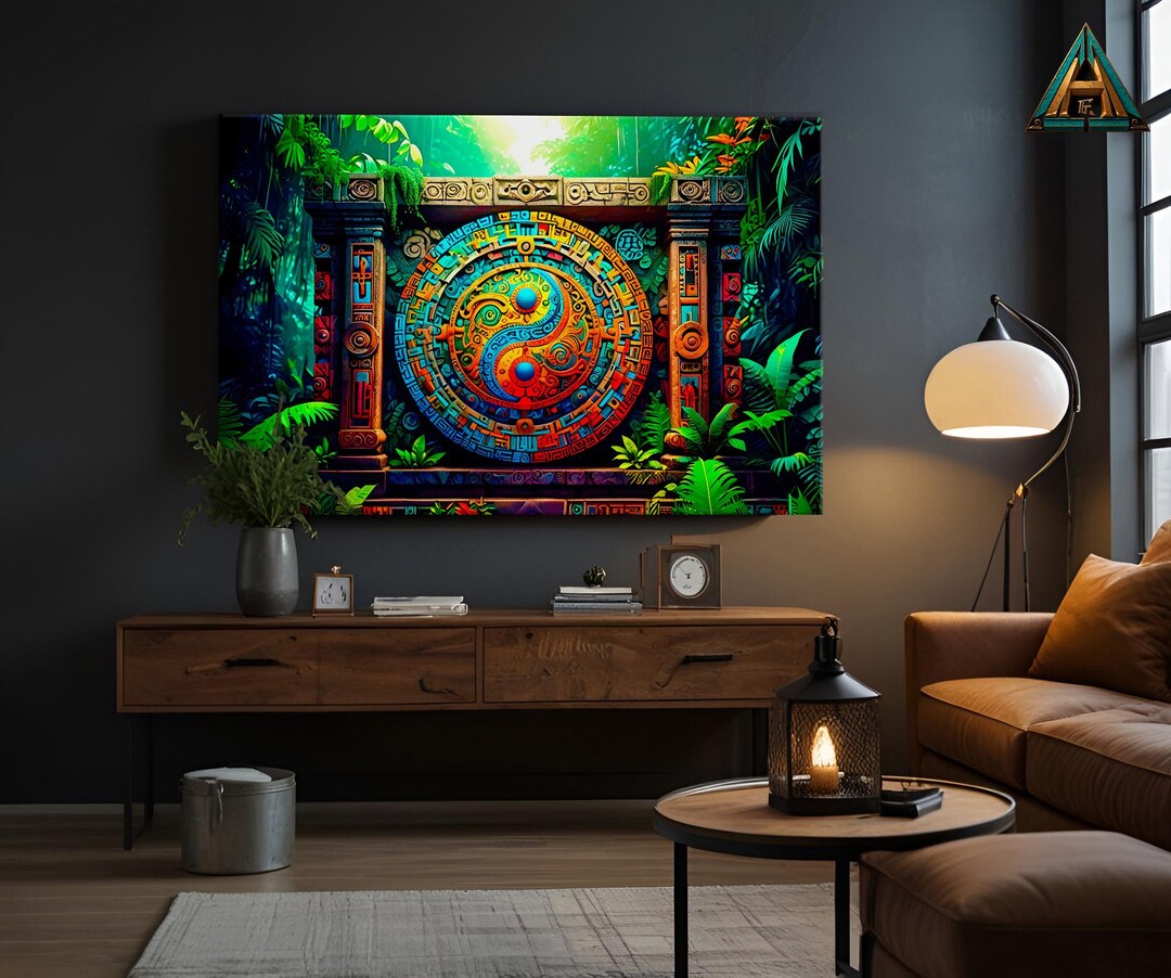 Ancient Aztec Calendar Stone Temple Wall Art - Sacred Mesoamerican ...