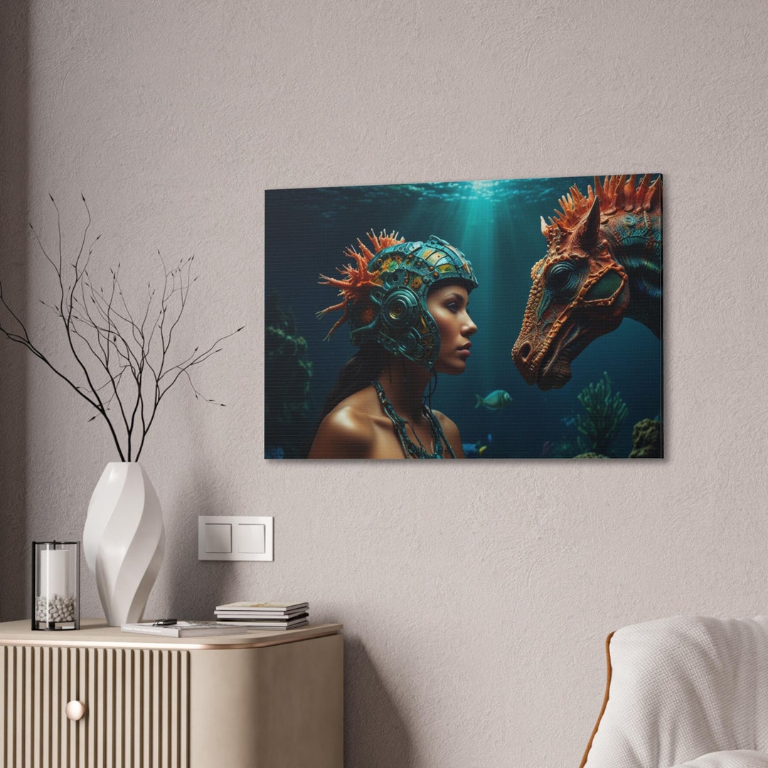Premium Image: Atlantean Guardian With Mythical Beast Atlantis Wall Art ...