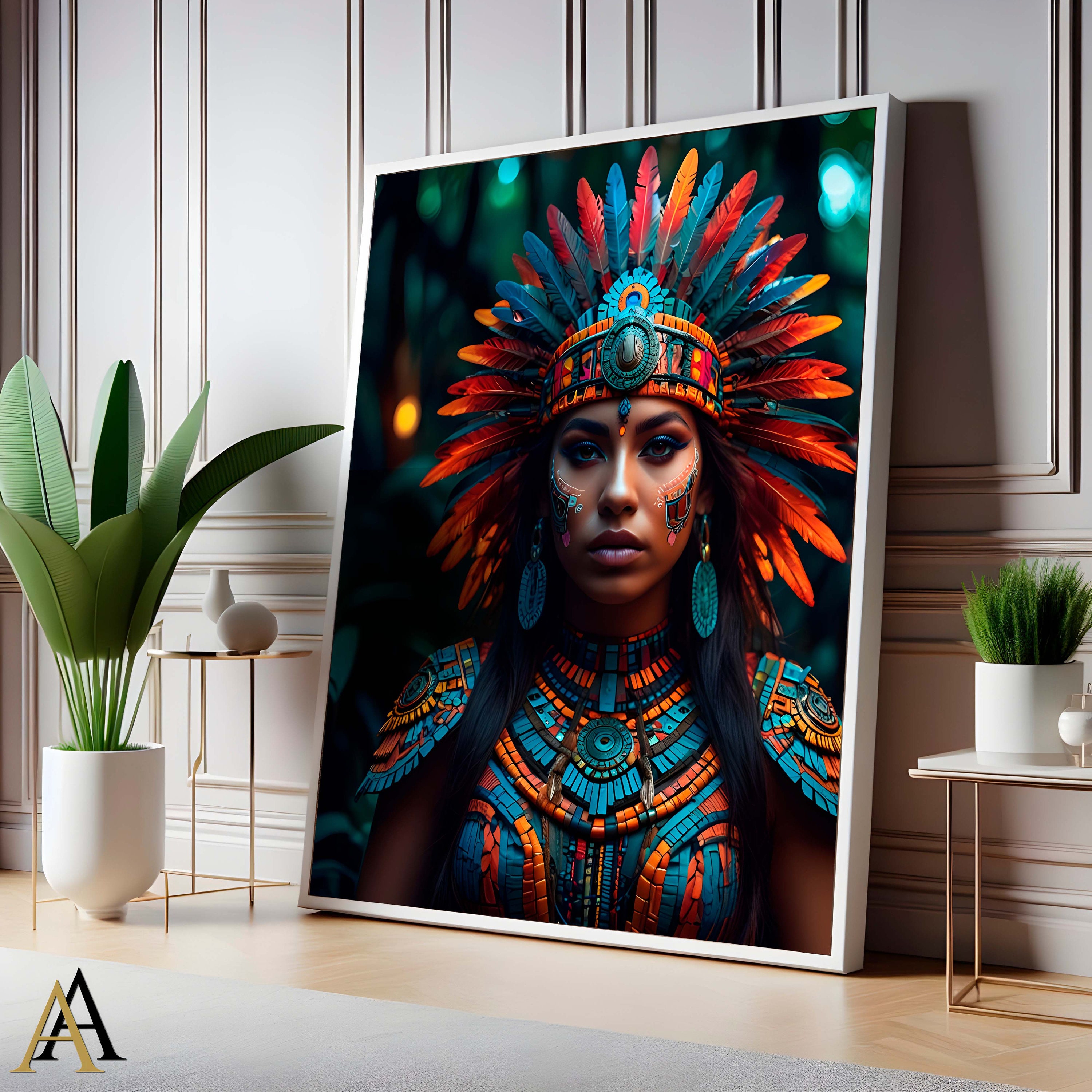 Aztec Warrior Artwork, Mesoamerican Warrior Canvas Print, Pre-columbian ...