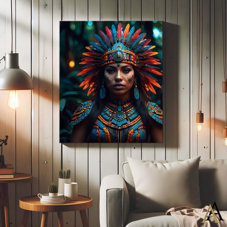 Aztec Warrior Artwork, Mesoamerican Warrior Canvas Print, Pre-columbian ...