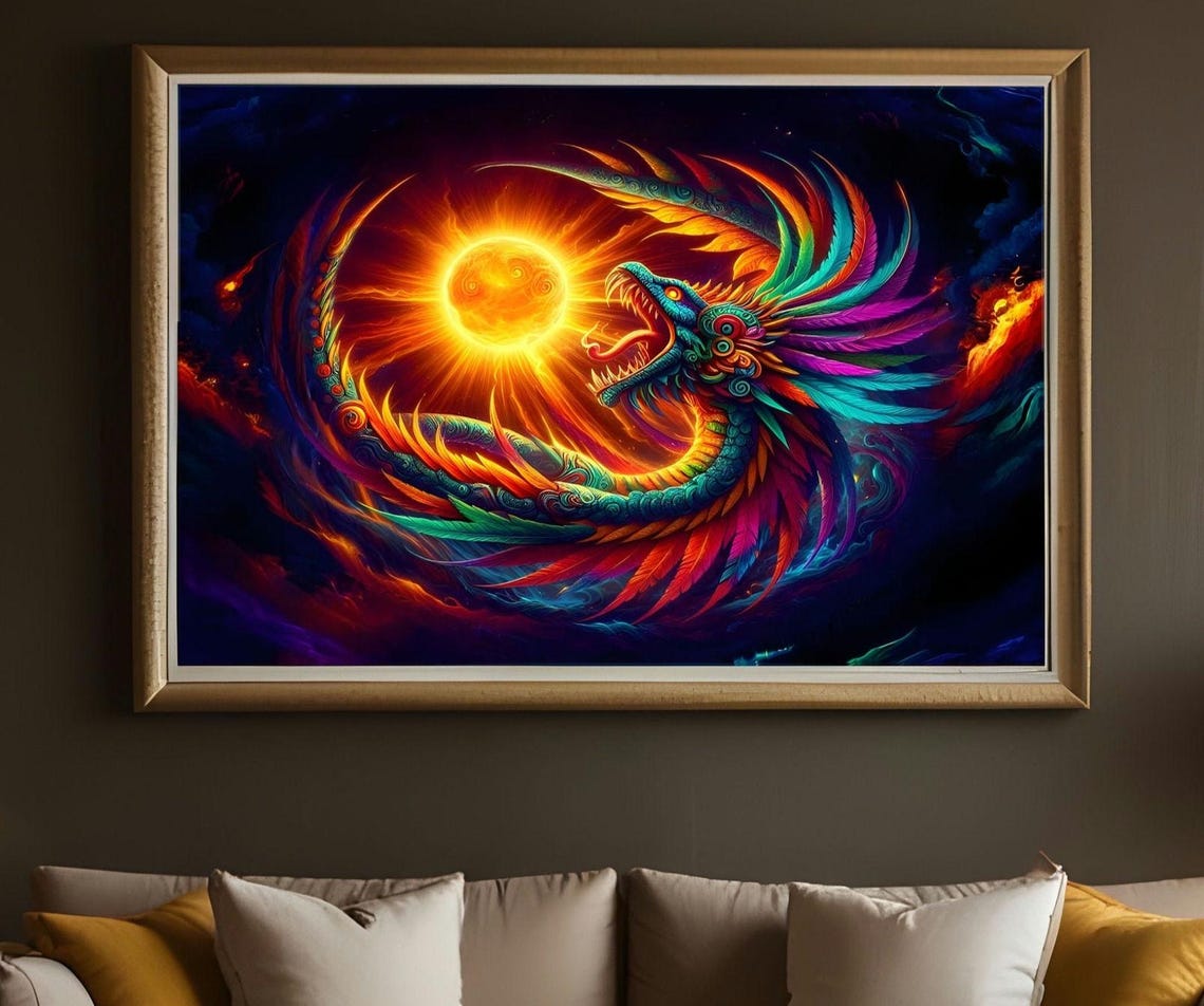 Quetzalcoatl Canvas Print | Feathered Serpent Artwork - Aztec God ...