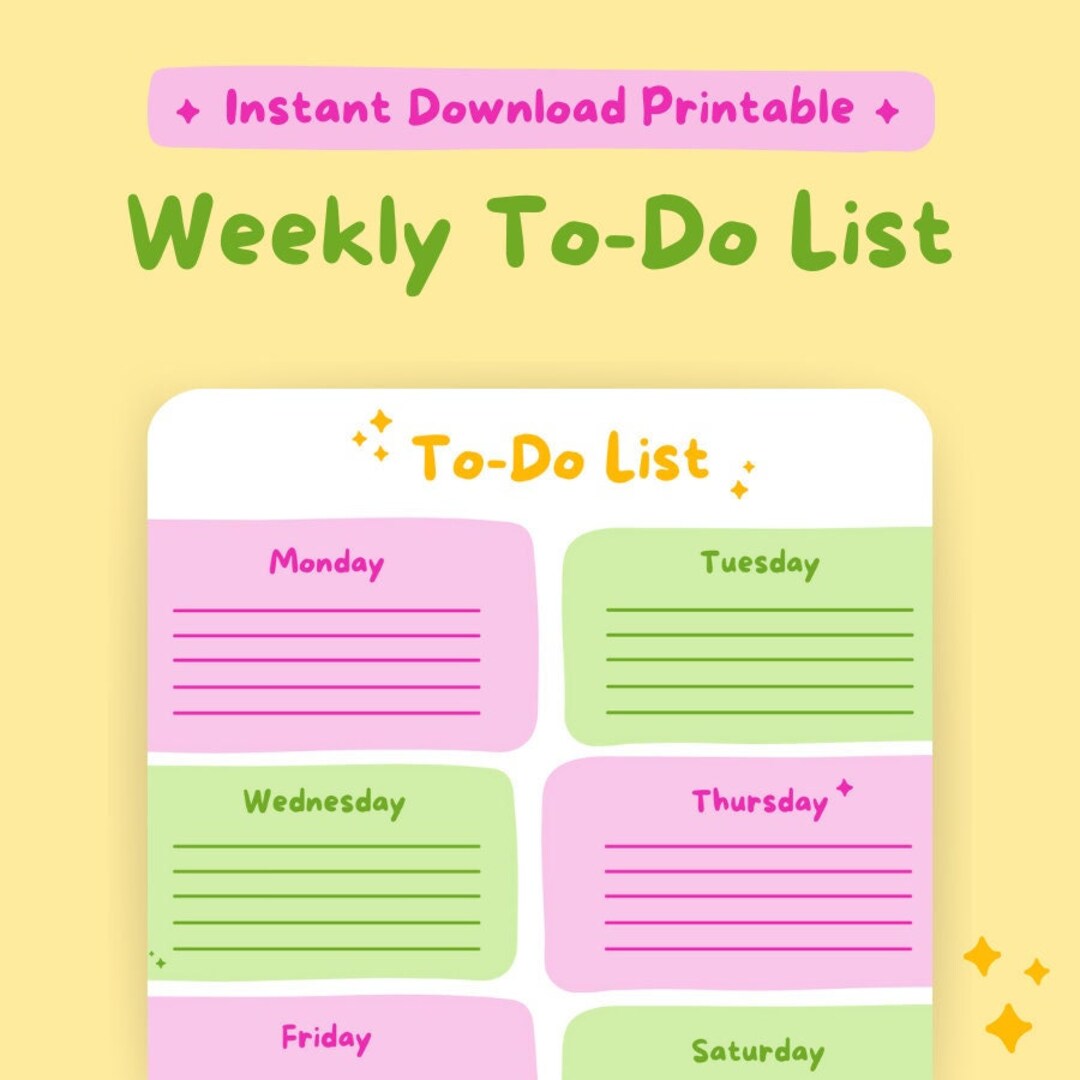 Weekly Planner Cute Weekly To-do List Weekly Planner PDF Digital ...