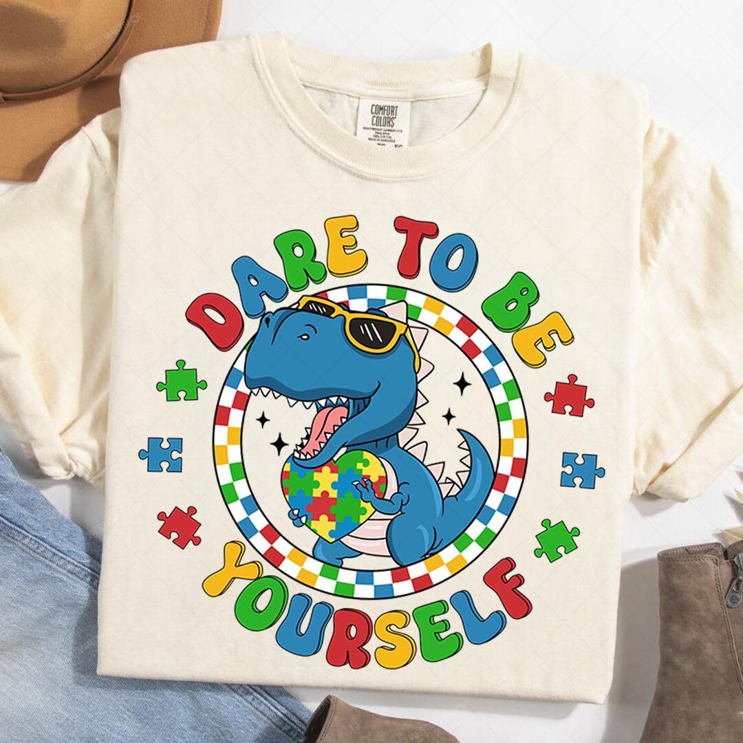 Dare to Be Yourself Cute Dinosaur Autism Png, Retro Autism Bow Png ...