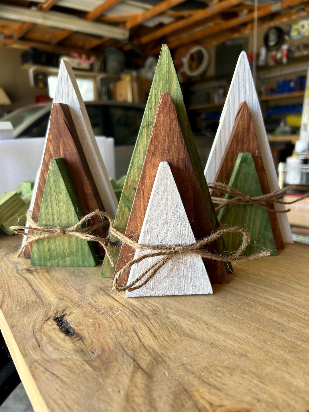 1 Set - 3 Assorted Wood Block Trees - Etsy