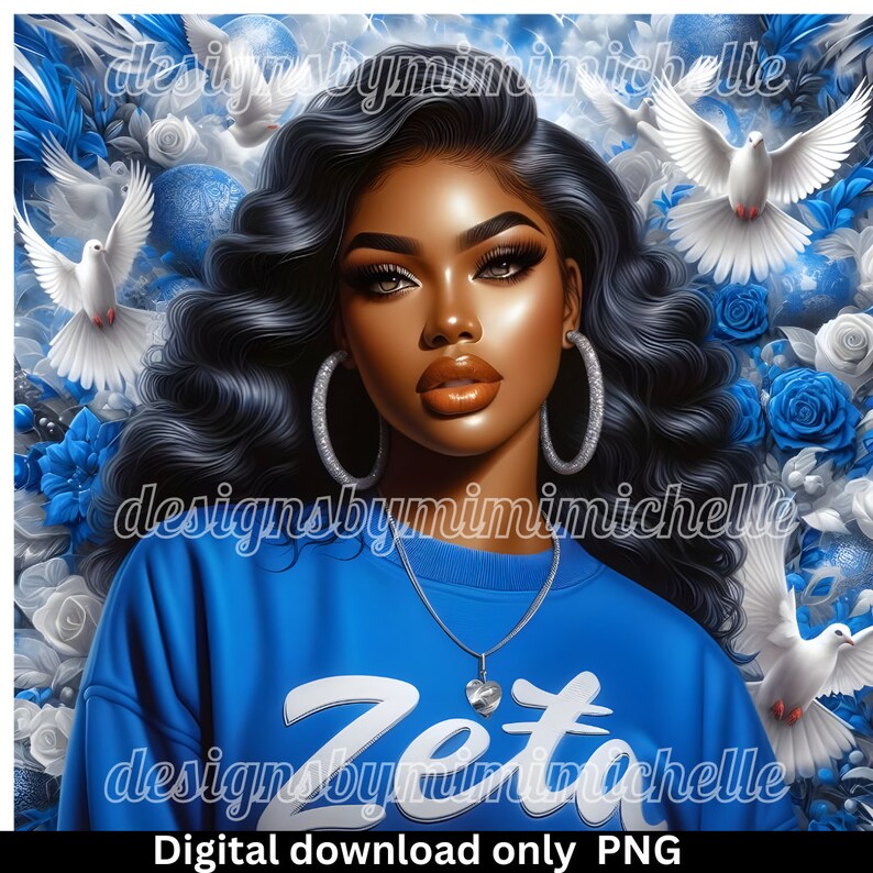 Zeta Lady Art Print, Blue and White Sorority, Digital Download - Etsy