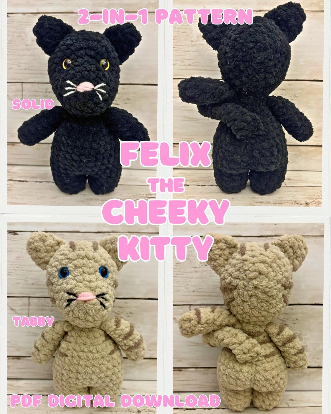 Felix the Cheeky Kitty - Solid/tabby - Cat Crochet Pattern - PDF ...