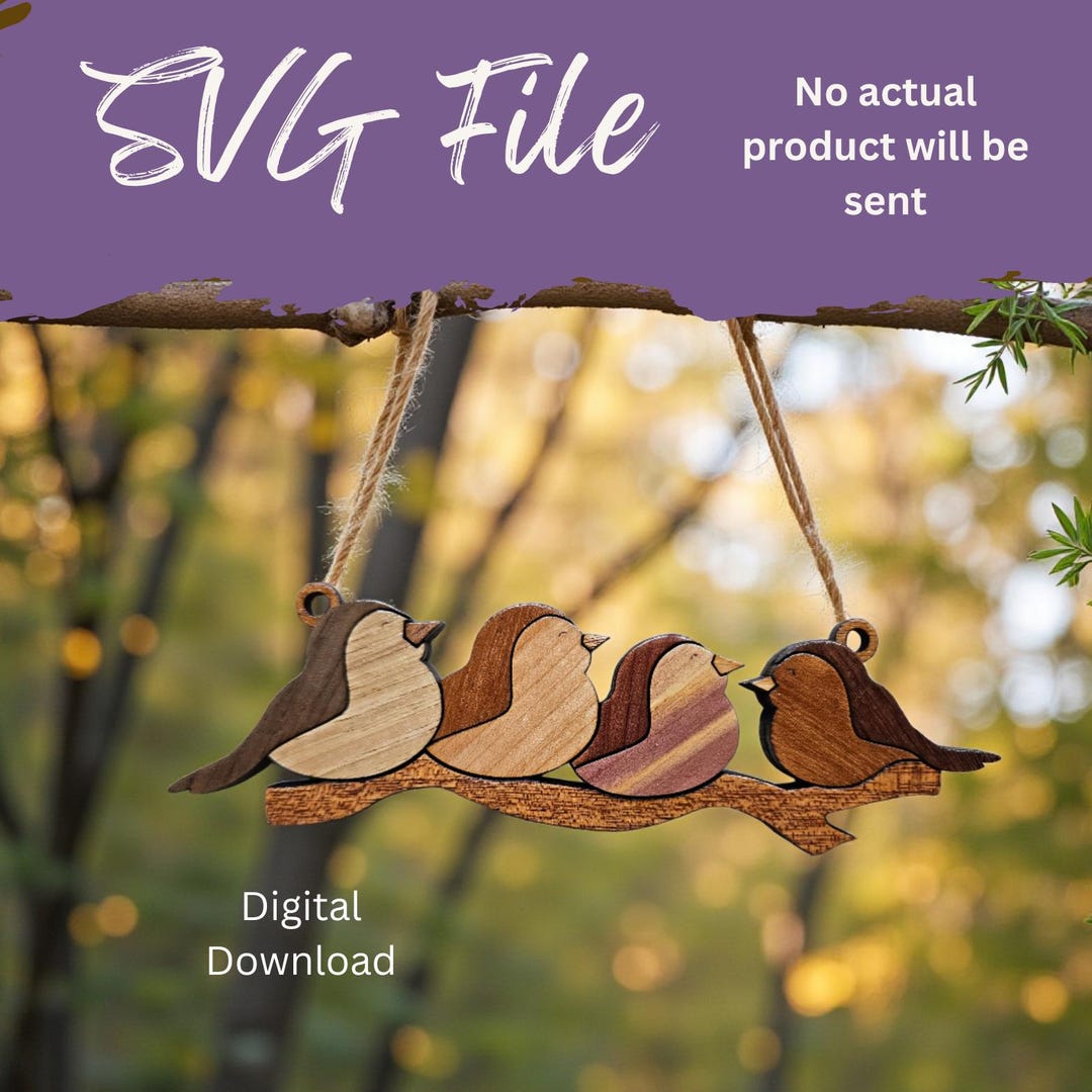 Wood Grain Birds on a Branch Layered Ornament - SVG Laser File - Etsy