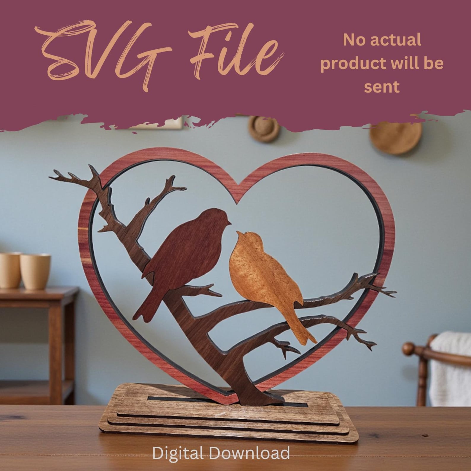 Wood Grain Love Birds Layered Shelf and Wall Art - SVG Laser File - Etsy