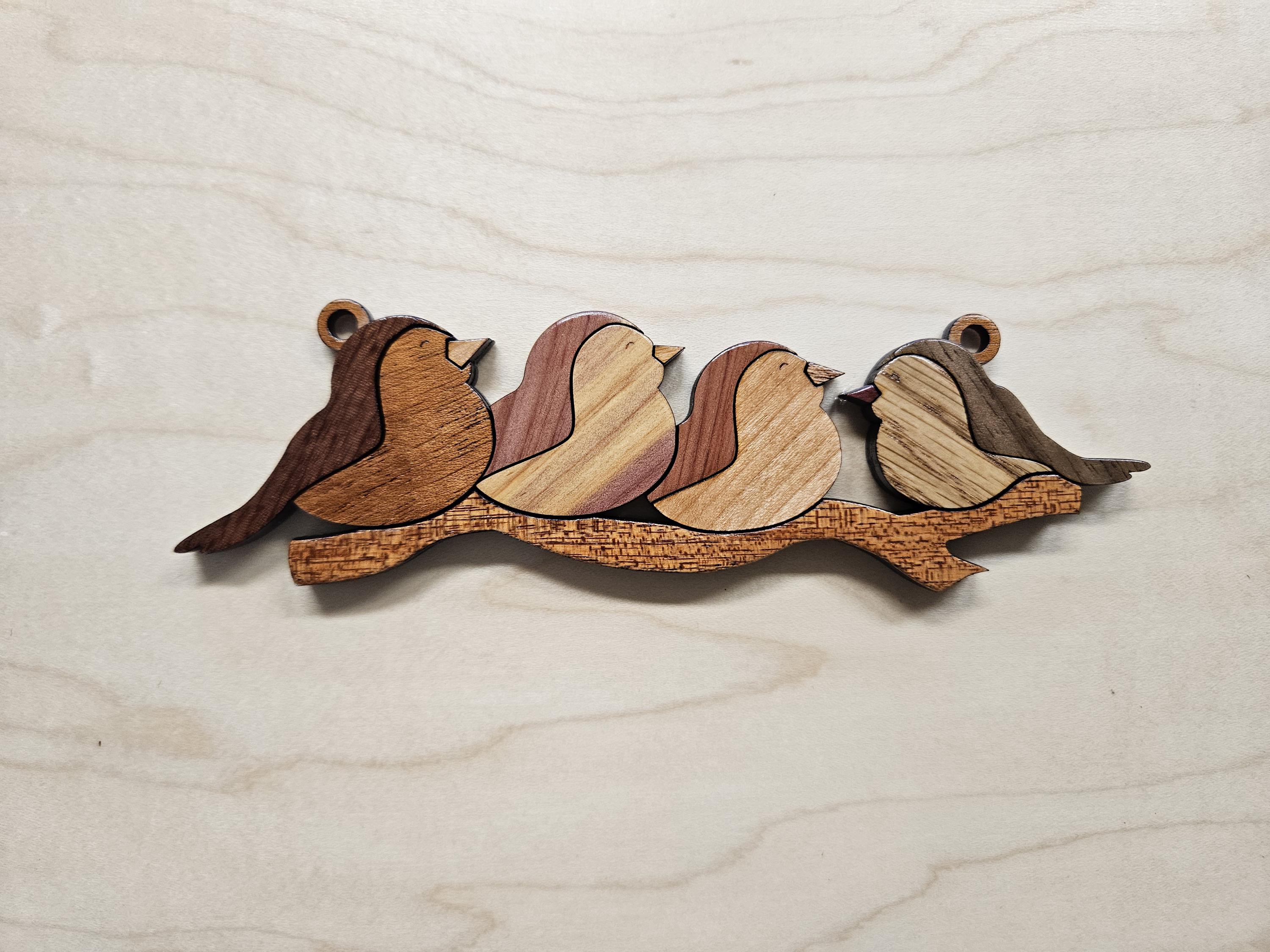 Wood Grain Birds on a Branch Layered Ornament - SVG Laser File - Etsy