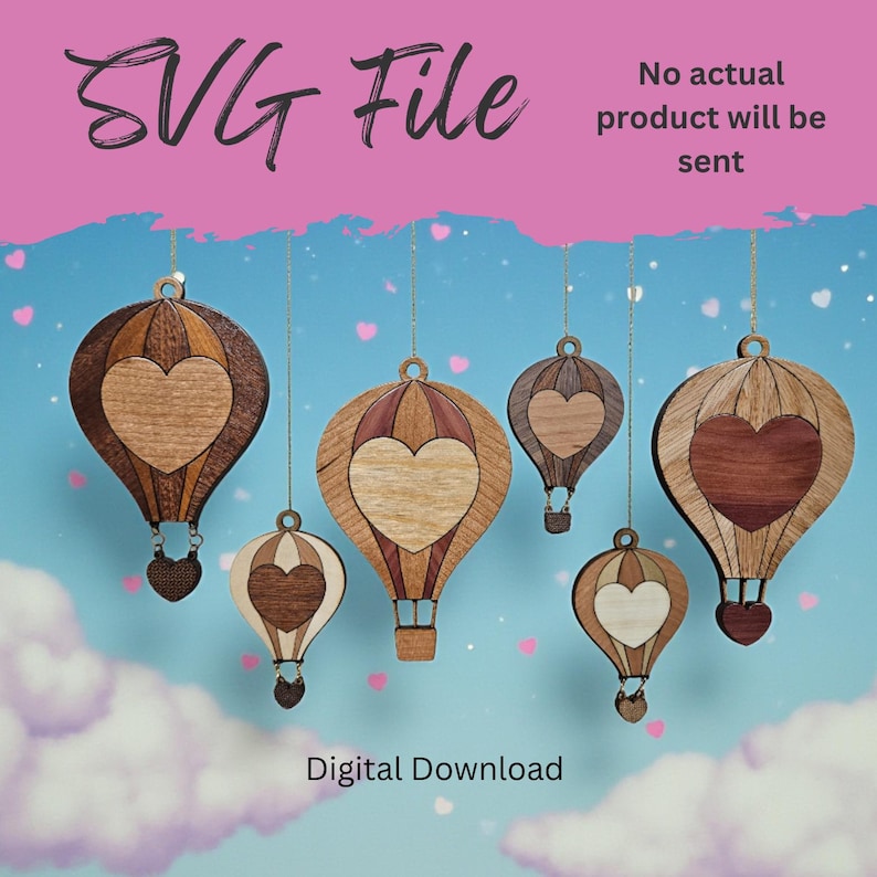 Wood Grain Valentine Heart Hot Air Balloons Layered Ornaments/rear View ...
