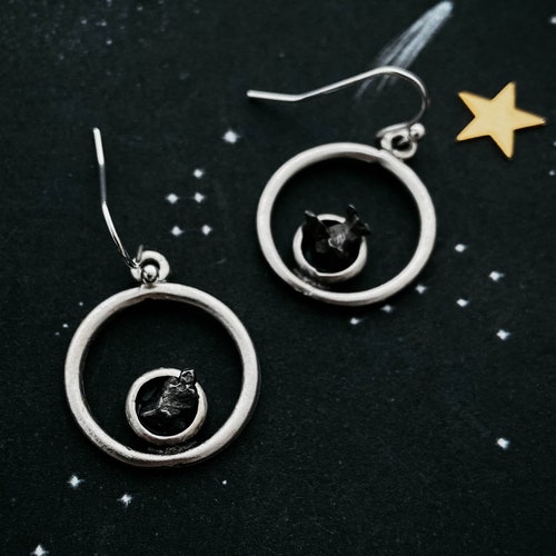 Authentic Meteorite Earrings Circle Shaped Silver Dangle - Etsy