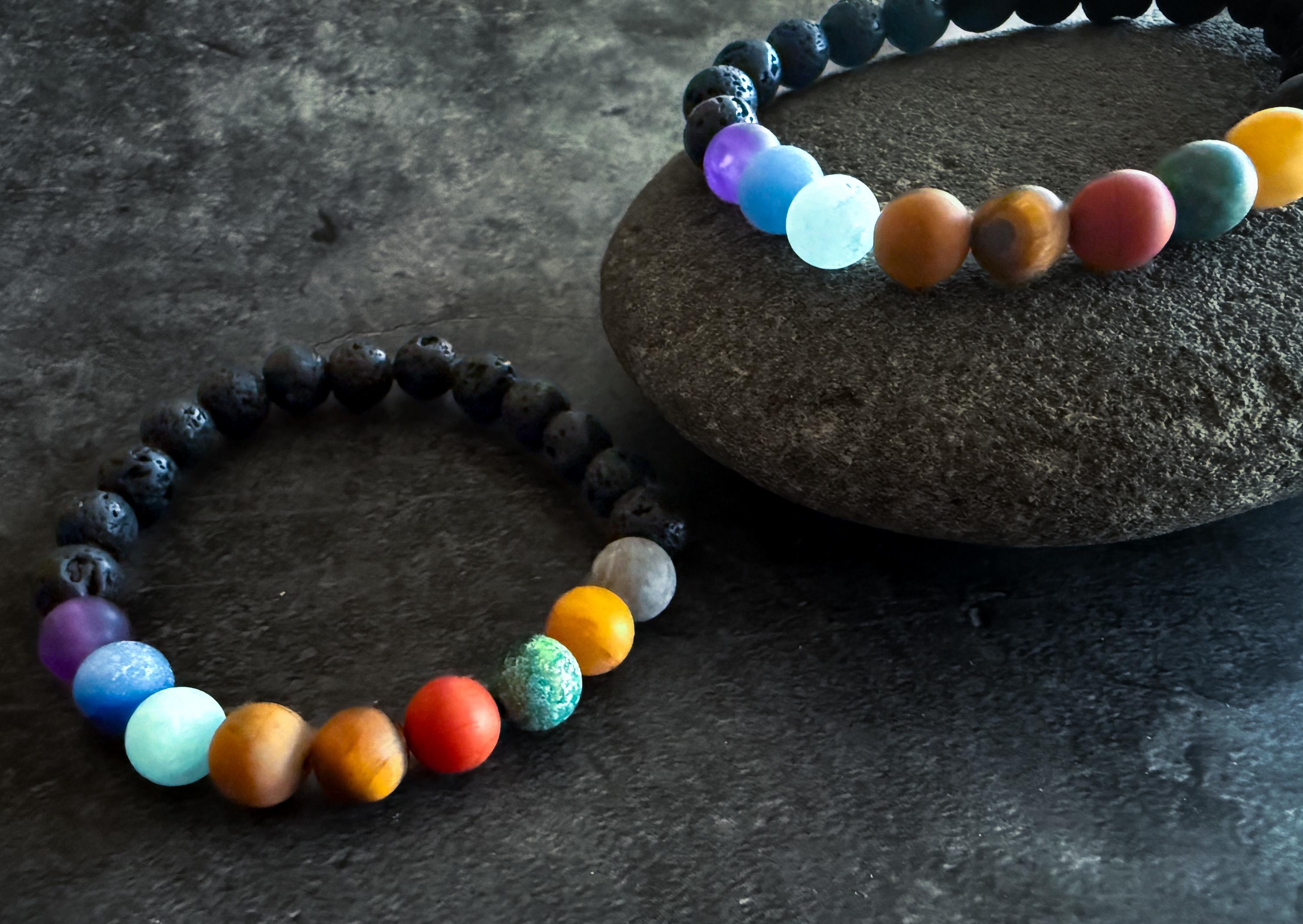 Solar System Bead Bracelet - Natural Lava Bead Bracelet - Essential Oil ...