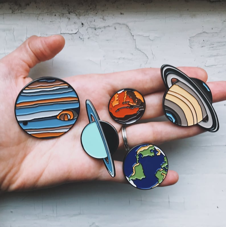 Earth Enamel Pin - Solar System Lapel Pins, Planetary Unisex Gift ...