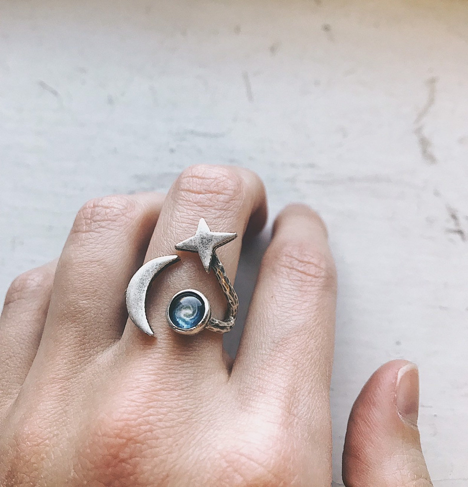 Stars and Moon Orbiting Galaxy Space Ring Unique Statement | Etsy