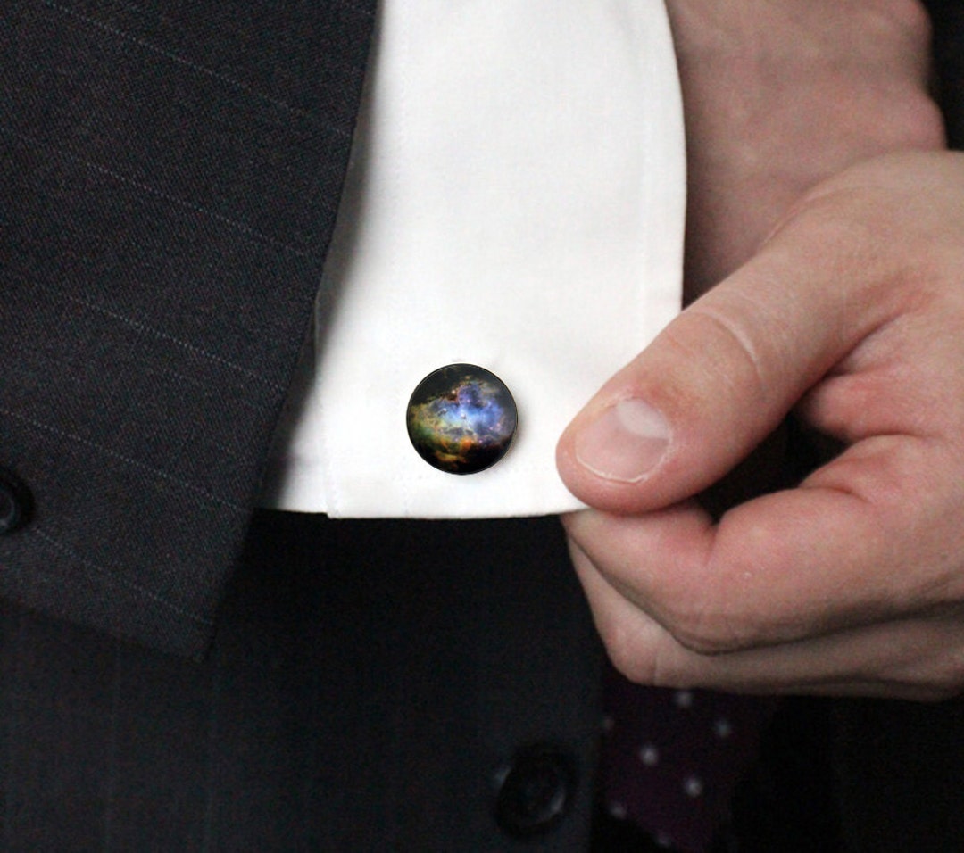 Eagle Nebula Cuff Links - Galaxy Accessories - Green Blue Black - Men ...