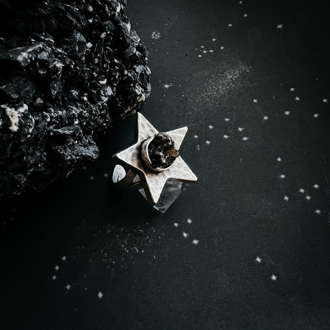 CLEARANCE Authentic Meteorite Ring - Chunky Star Shaped Adjustable Ring ...