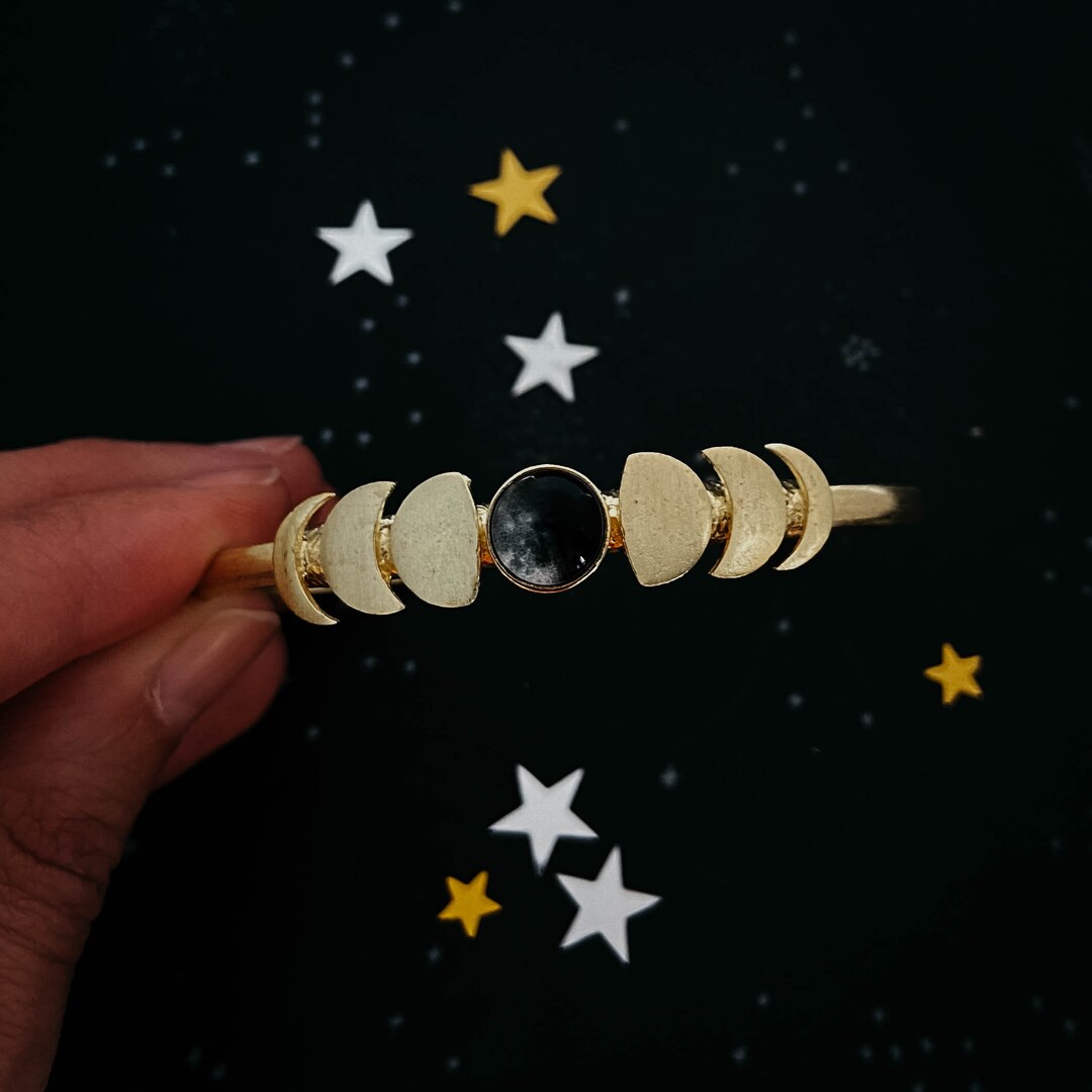 My Moon Phase Cuff Bracelet - Lunar Bangle in Gold or Silver Tone ...