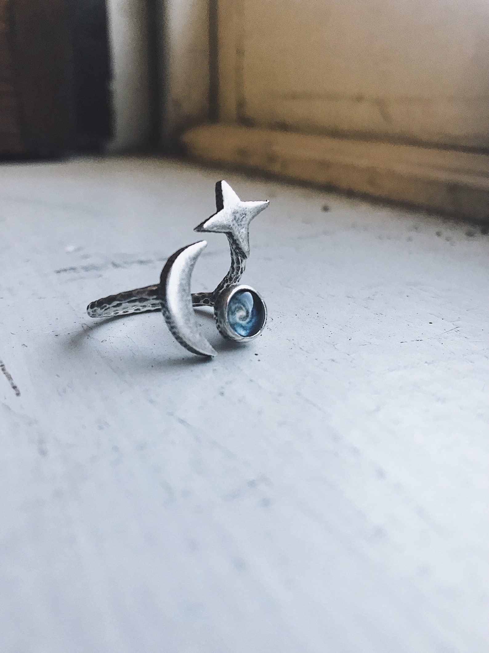 Stars and Moon Orbiting Galaxy Space Ring Unique Statement | Etsy
