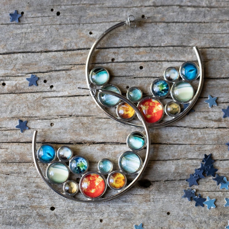 Solar System Hoop Earrings - Large Bold Earrings With Glass Planet ...